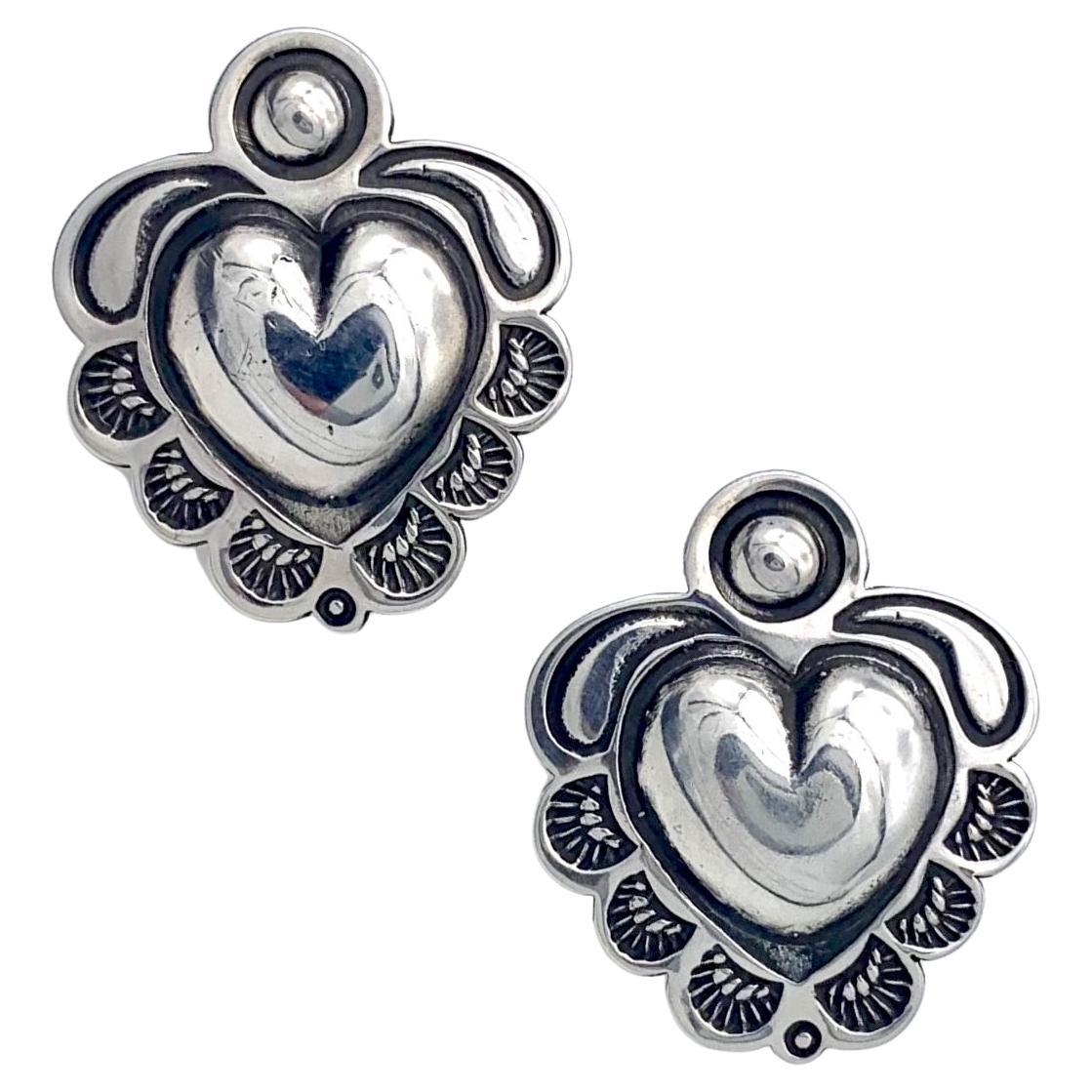 Antique Sterling Silver Heart Earstuds For Sale at 1stDibs