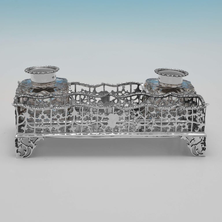 Antique Sterling Silver Inkstand, London 1901, Gallery Border For Sale ...
