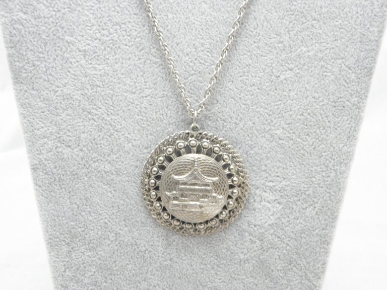 Antique Sterling Silver Japanese Pagoda Pendant Necklace Rope Chain 925 ...