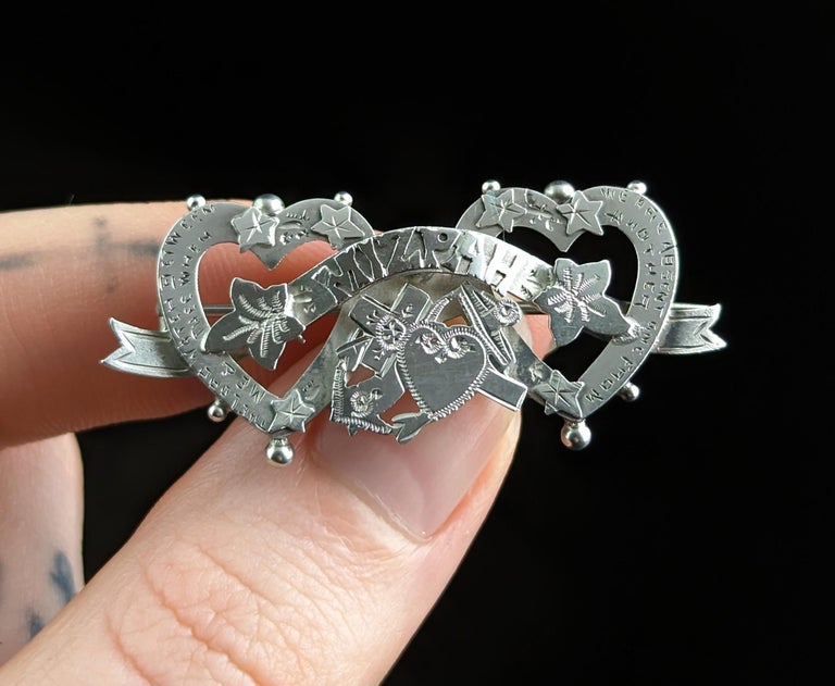 Antique Sterling Silver Mizpah Brooch, Faith, Hope and Charity For Sale ...