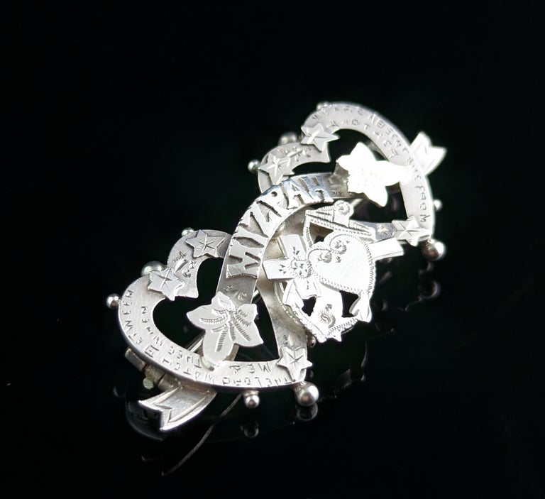 Antique Sterling Silver Mizpah Brooch, Faith, Hope and Charity For Sale ...
