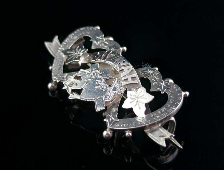 Antique Sterling Silver Mizpah Brooch, Faith, Hope and Charity For Sale ...
