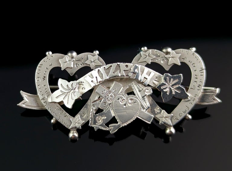 Antique Sterling Silver Mizpah Brooch, Faith, Hope and Charity For Sale ...