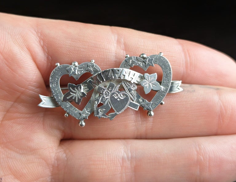 Antique Sterling Silver Mizpah Brooch, Faith, Hope and Charity For Sale ...