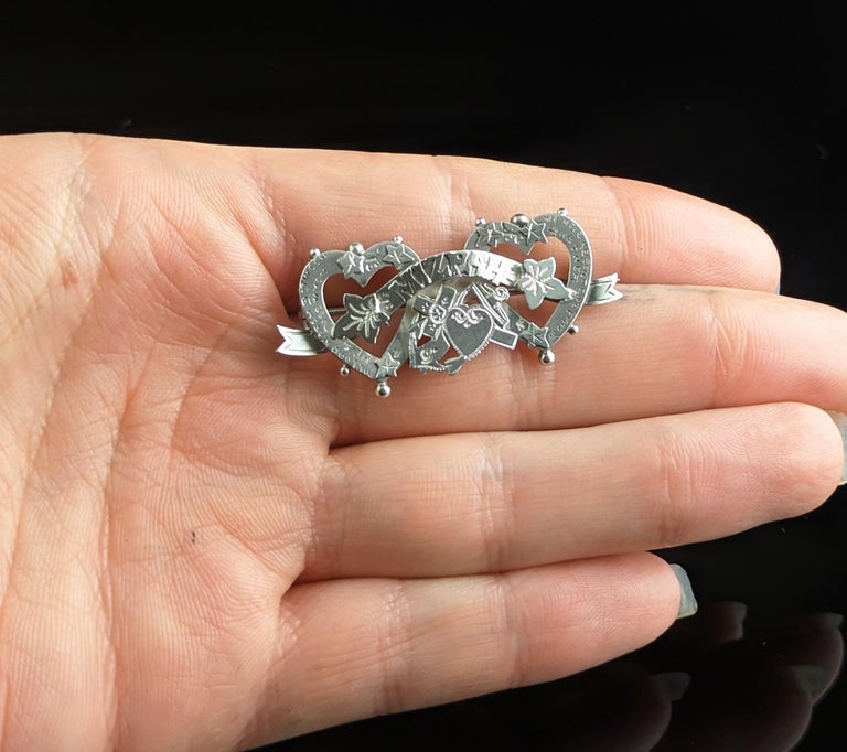 Antique Sterling Silver Mizpah Brooch, Faith, Hope and Charity For Sale ...