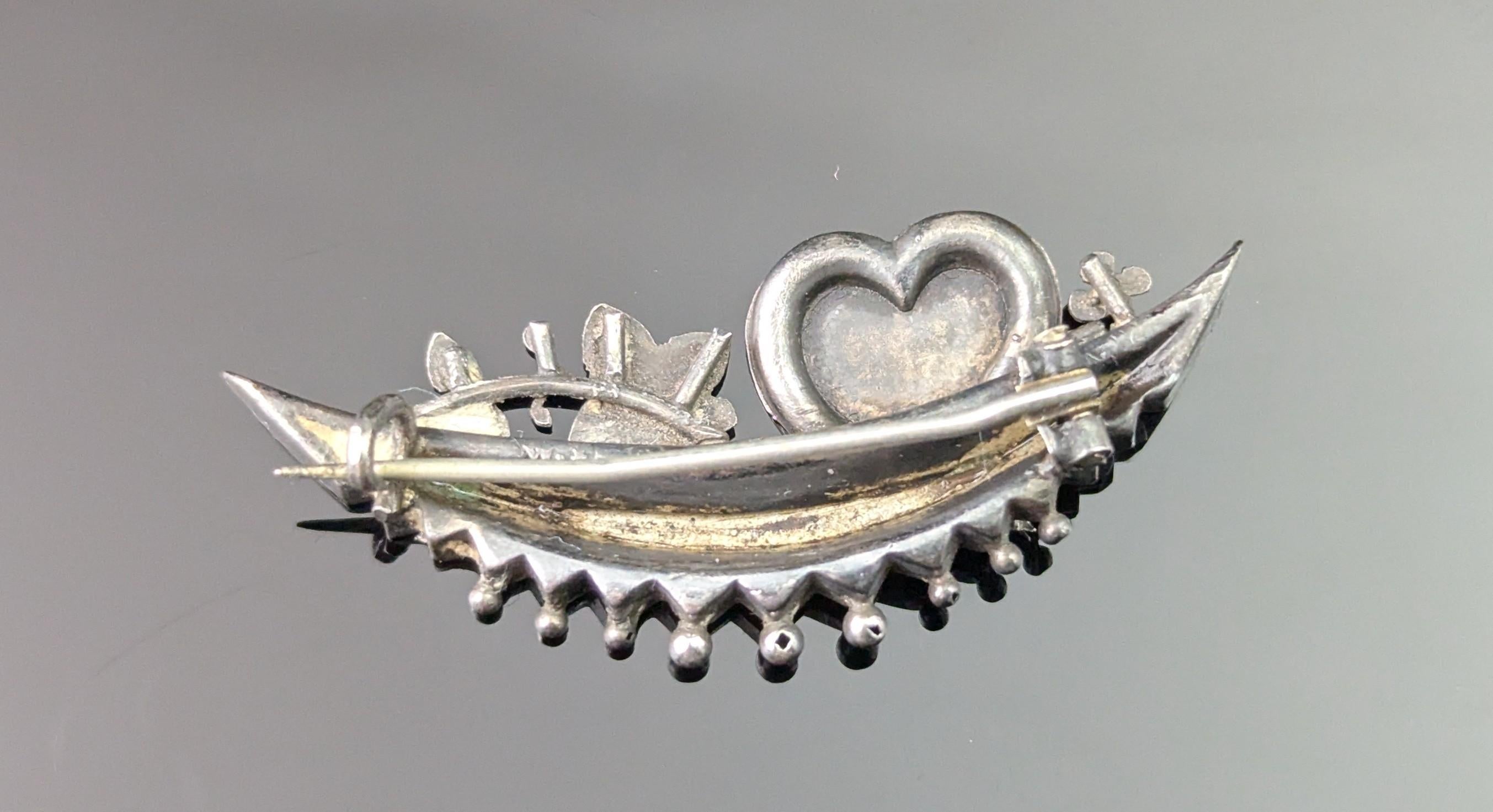 Antique sterling silver Mizpah Crescent brooch For Sale at 1stDibs