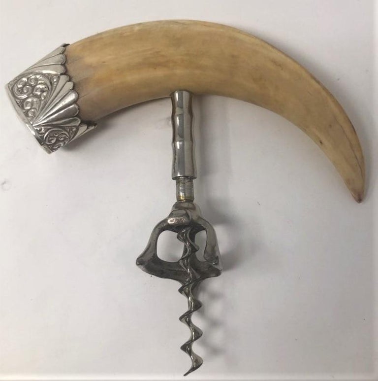 Antique Sterling Silver Mounted Boar's Tusk Corkscrew, circa 1900-1910 ...