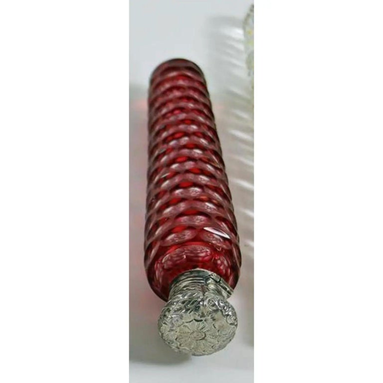 Antique Sterling Silver Mounted Red Cut Crystal Perfume Flask Bottle ...