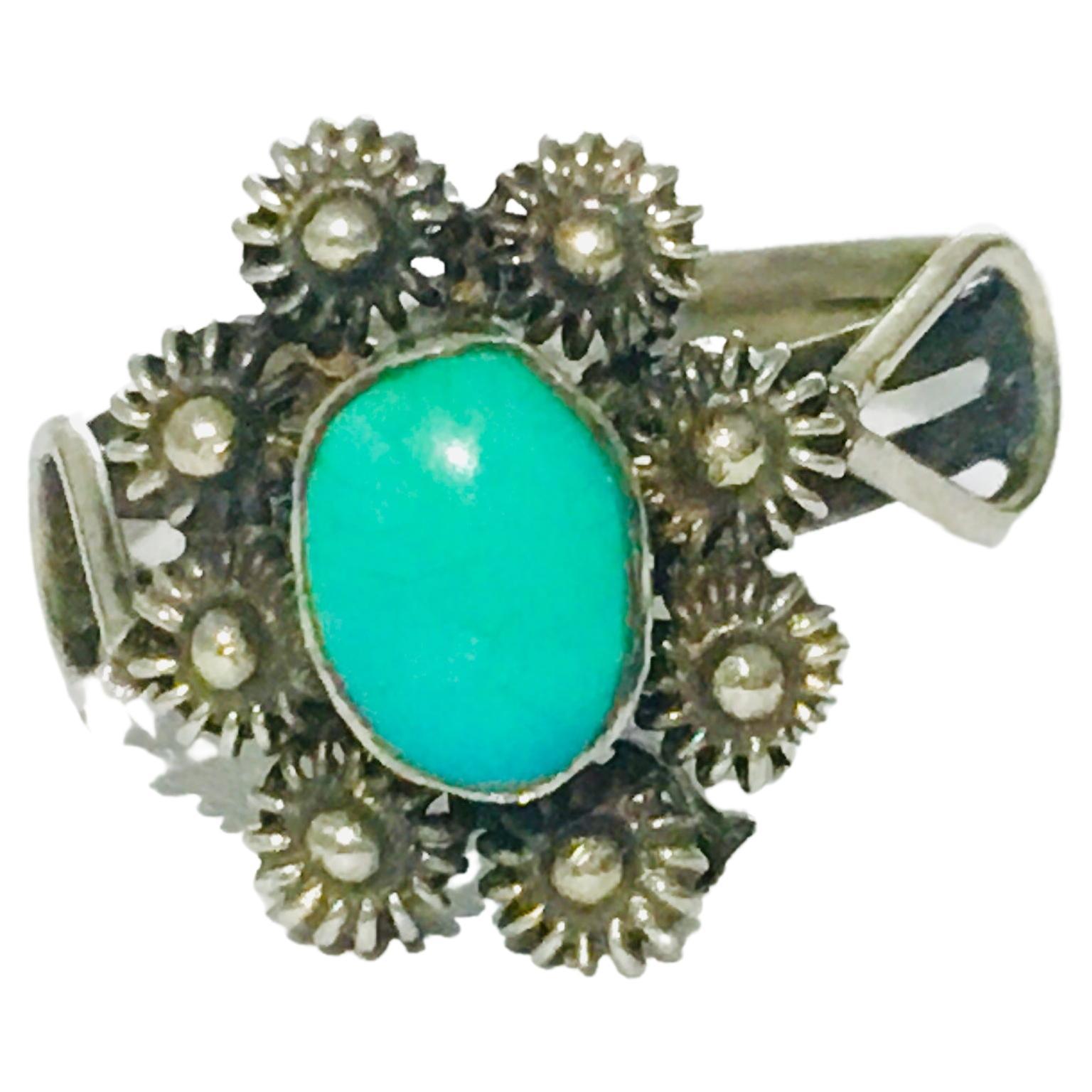 Antique Victorian Pavé Turquoise Bombé Ring at 1stDibs