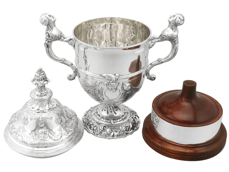 Antique Sterling Silver Presentation Cup and Cover For Sale at 1stDibs