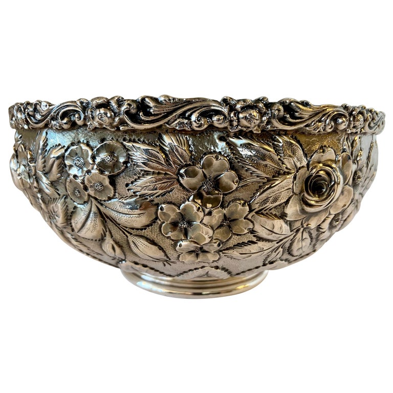 Antique Sterling Silver Repoussé Bowl For Sale at 1stDibs