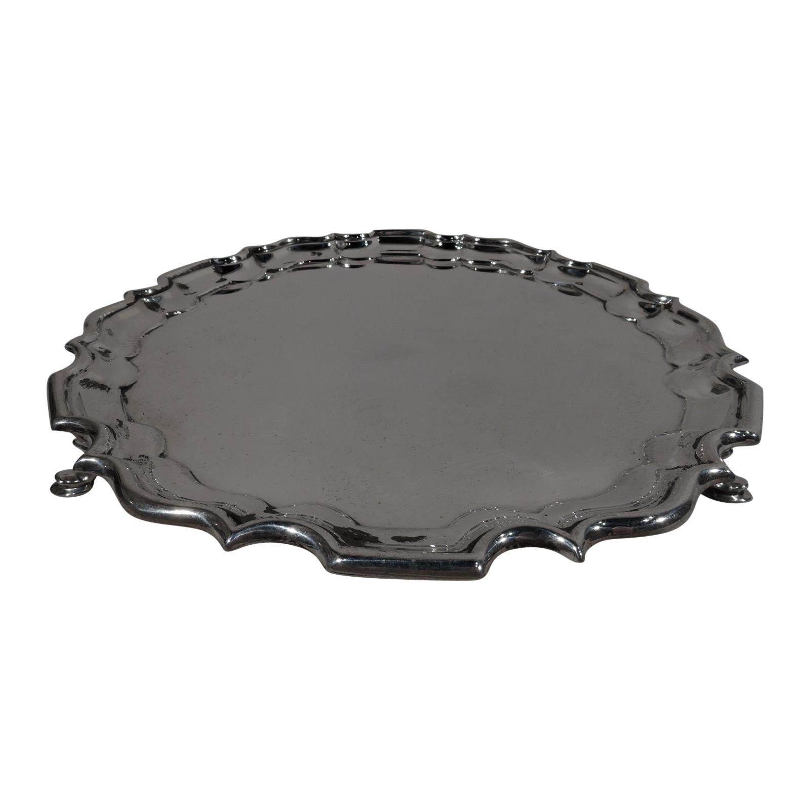 Antique Sterling Silver Salver Tray with Georgian Piecrust Rim For Sale ...