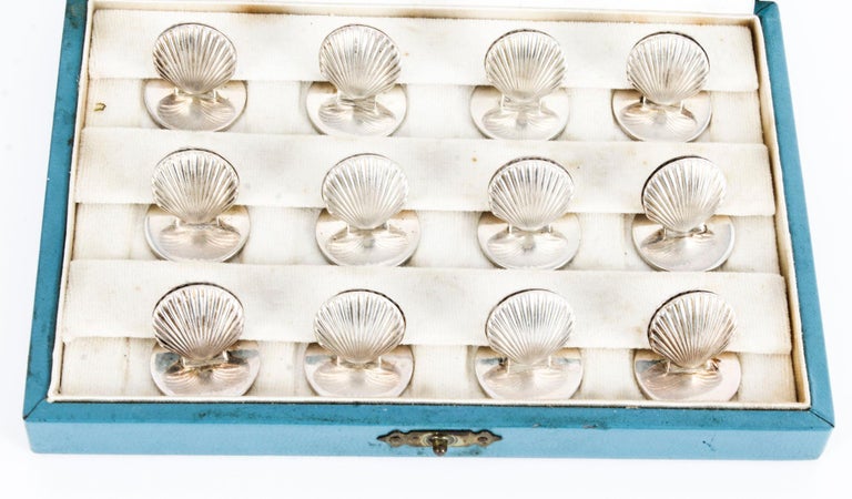 Antique Sterling Silver Set 12 Place Card Holders Boxed Tiffany Mid ...