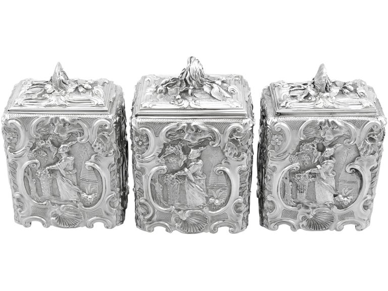 Antique Sterling Silver Tea and Sugar Cadies For Sale at 1stDibs