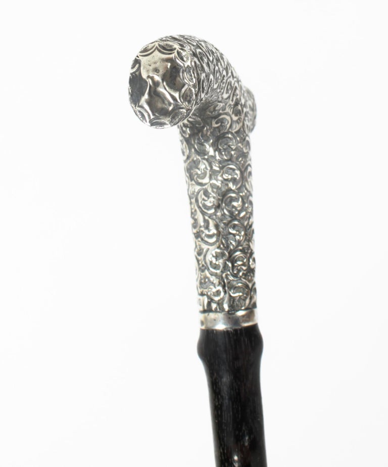 Antique Sterling Silver Walking Cane Stick Dated London 1899 19th C at ...