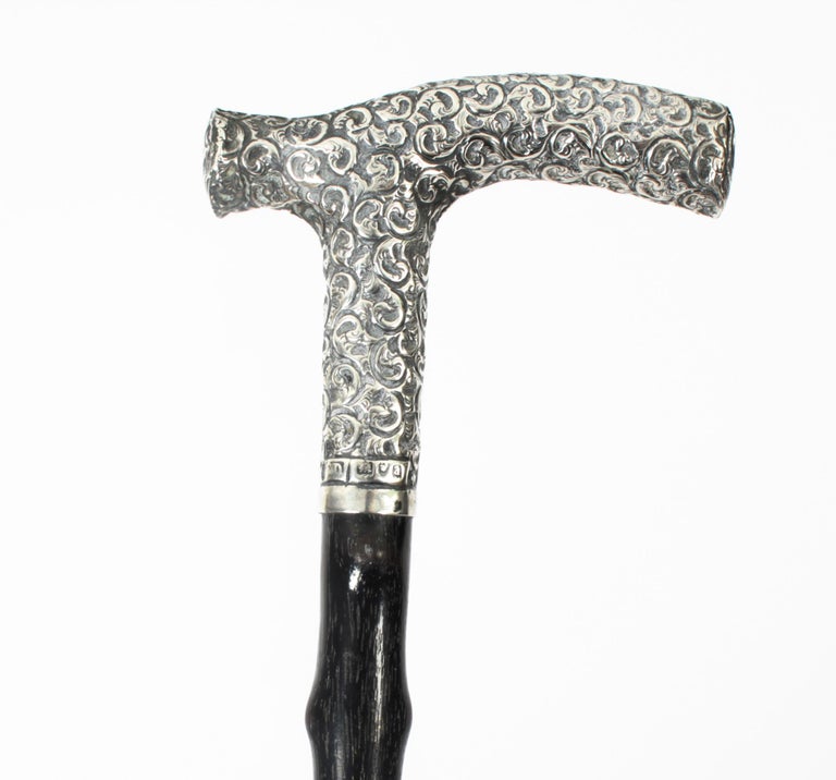 Antique Sterling Silver Walking Cane Stick Dated London 1899 19th C at ...