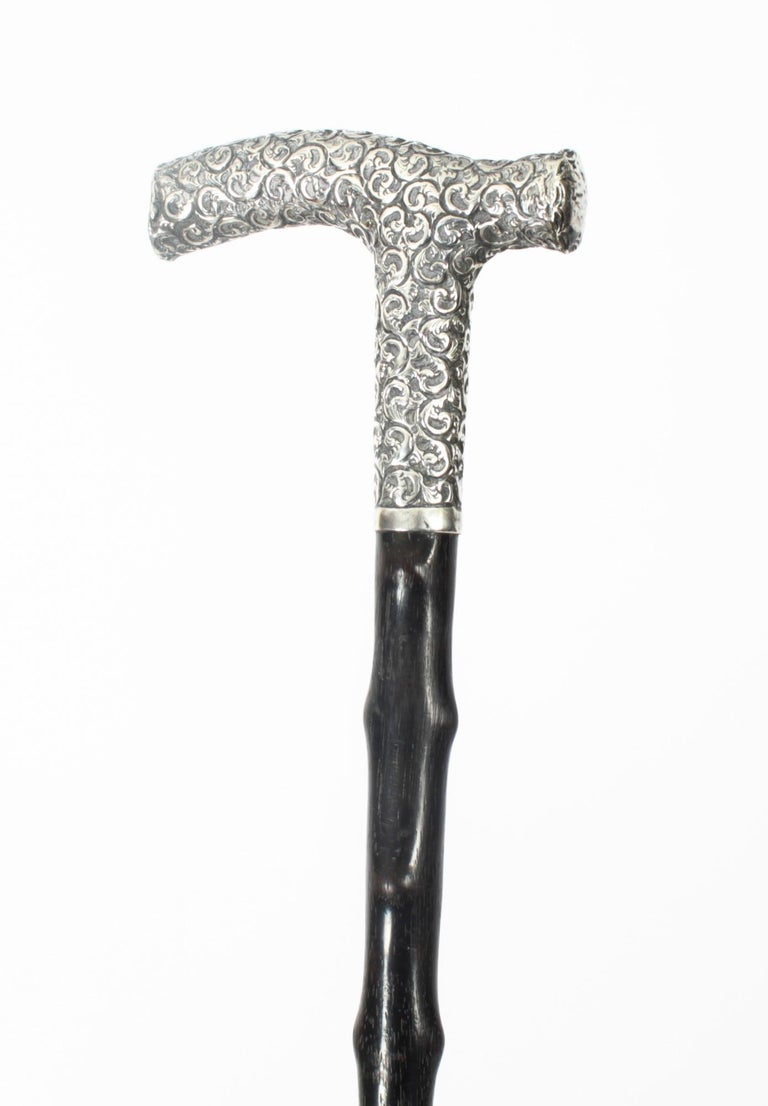 Antique Sterling Silver Walking Cane Stick Dated London 1899 19th C at ...