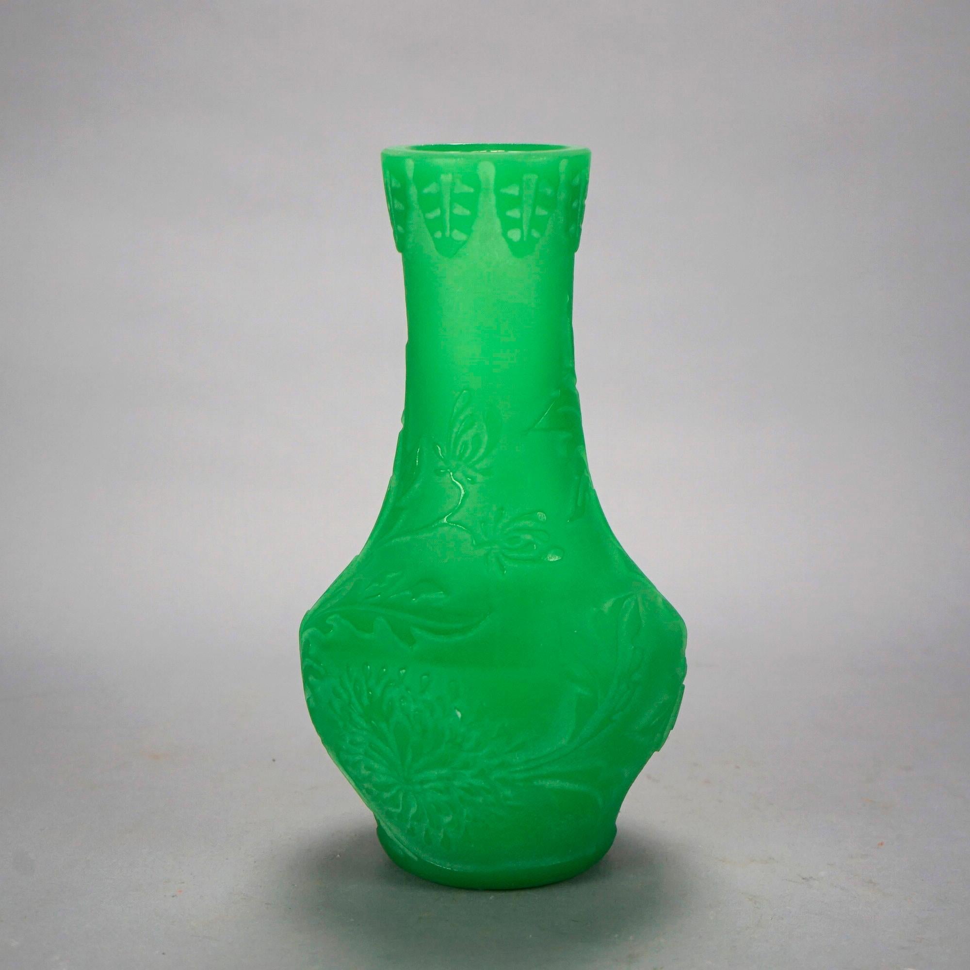Antique Steuben Art Glass Jade Green Deep Cut Floral Vase, circa 1930 ...