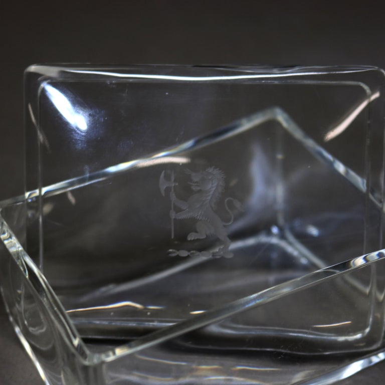 Antique Steuben Glass Cigarette Box, Scottish Heraldic Lion, Signed ...