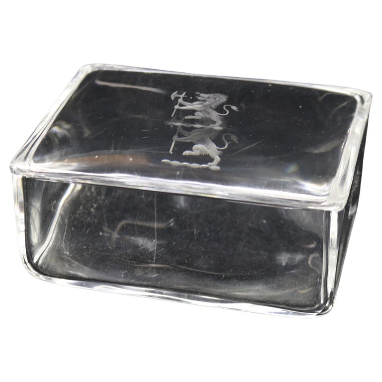 Antique Steuben Glass Cigarette Box, Scottish Heraldic Lion, Signed ...