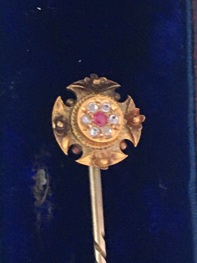 Antique Stick Pin Set with Diamonds and Ruby Stone at 1stDibs