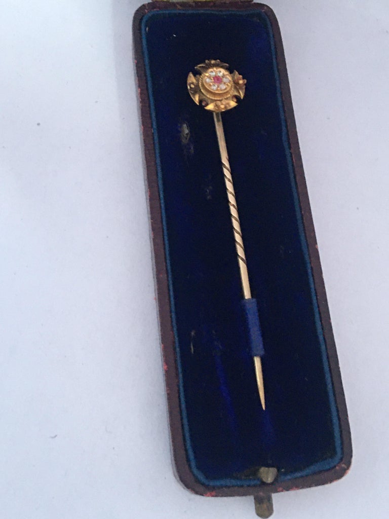 Antique Stick Pin Set with Diamonds and Ruby Stone at 1stDibs