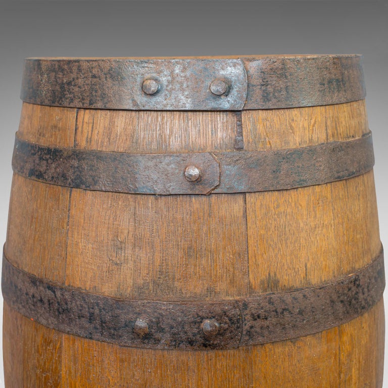 Antique Stick Stand, English, Oak, Iron, Barrel, Umbrella, Cask ...