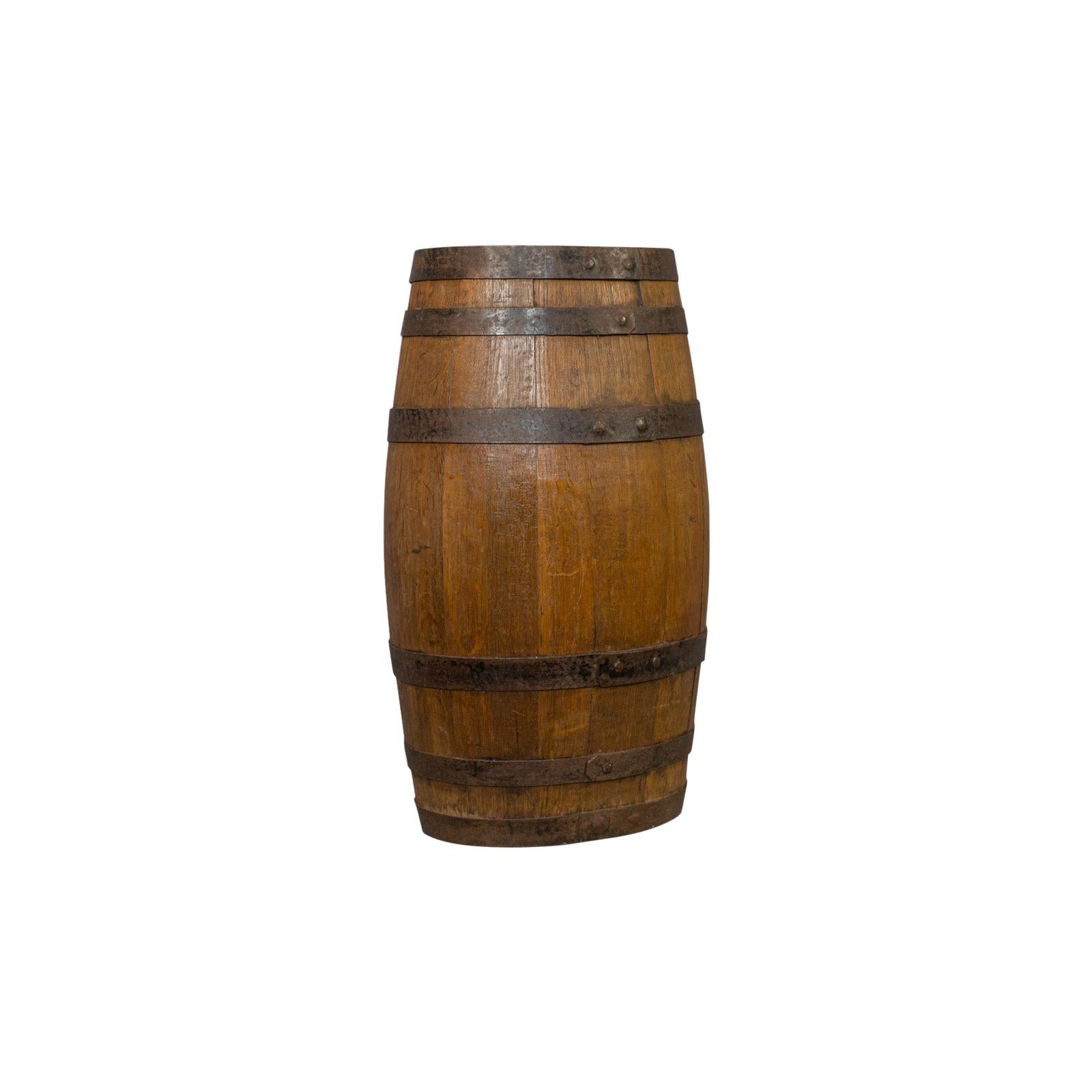 Antique Stick Stand, English, Oak, Iron, Barrel, Umbrella, Cask ...