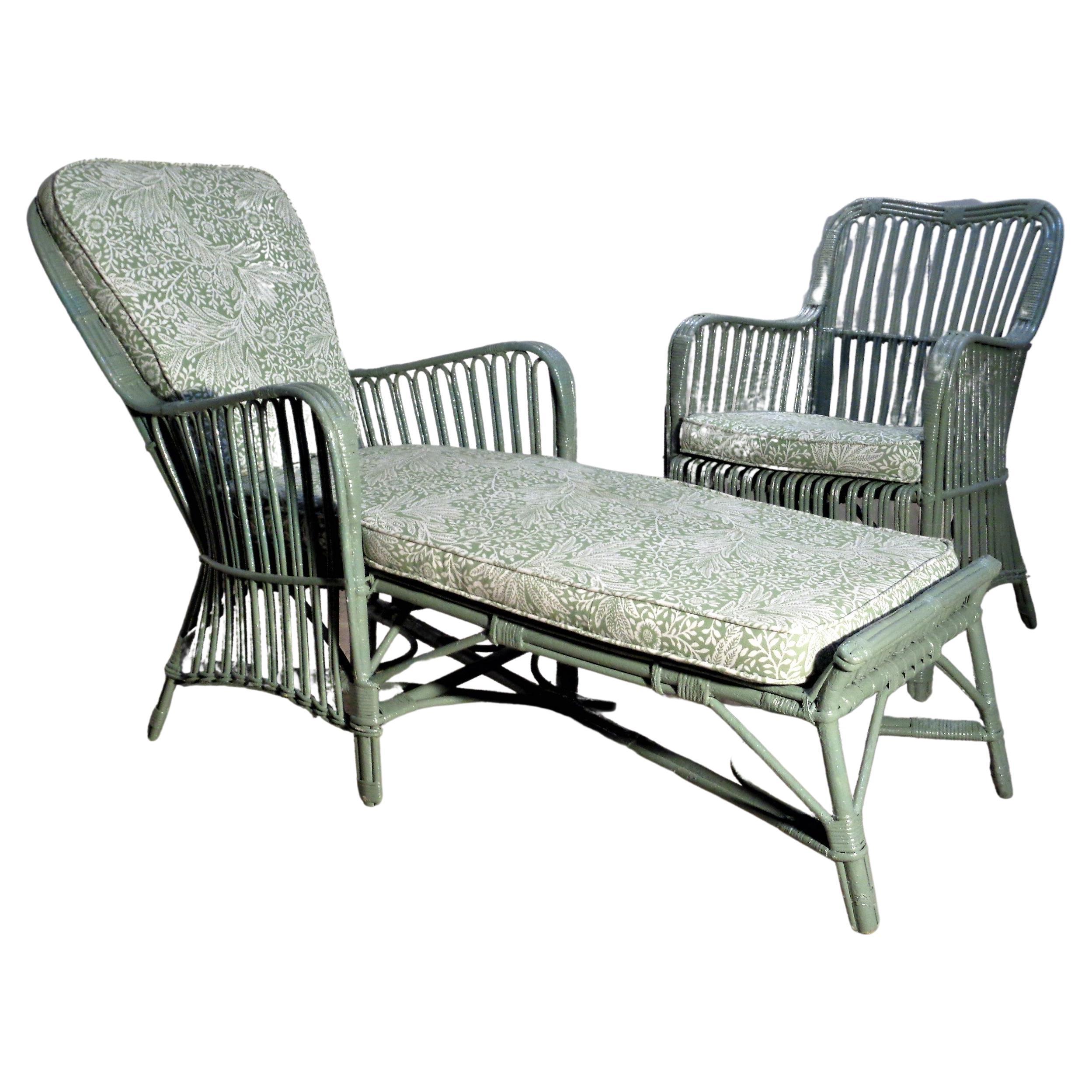 Antique Stick Wicker Chaise Lounge and Matching Chair, 1920-1930 For ...
