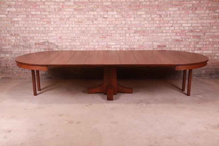 Antique Stickley Arts and Crafts Oak Pedestal Dining Table with Seven ...