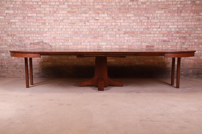 Antique Stickley Arts and Crafts Oak Pedestal Dining Table with Seven ...