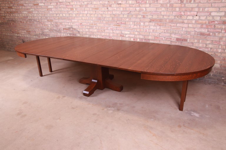 Antique Stickley Arts and Crafts Oak Pedestal Dining Table with Seven ...