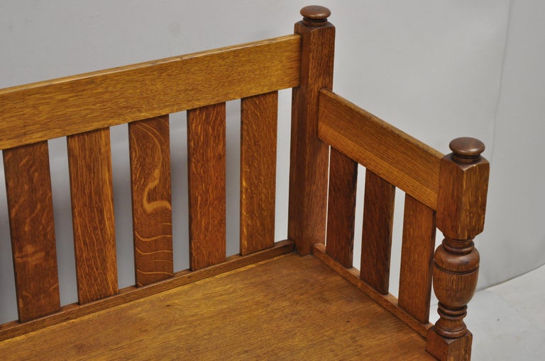 Antique Stickley Brothers Quaint Furniture Oak Slat Back Hall Bench ...