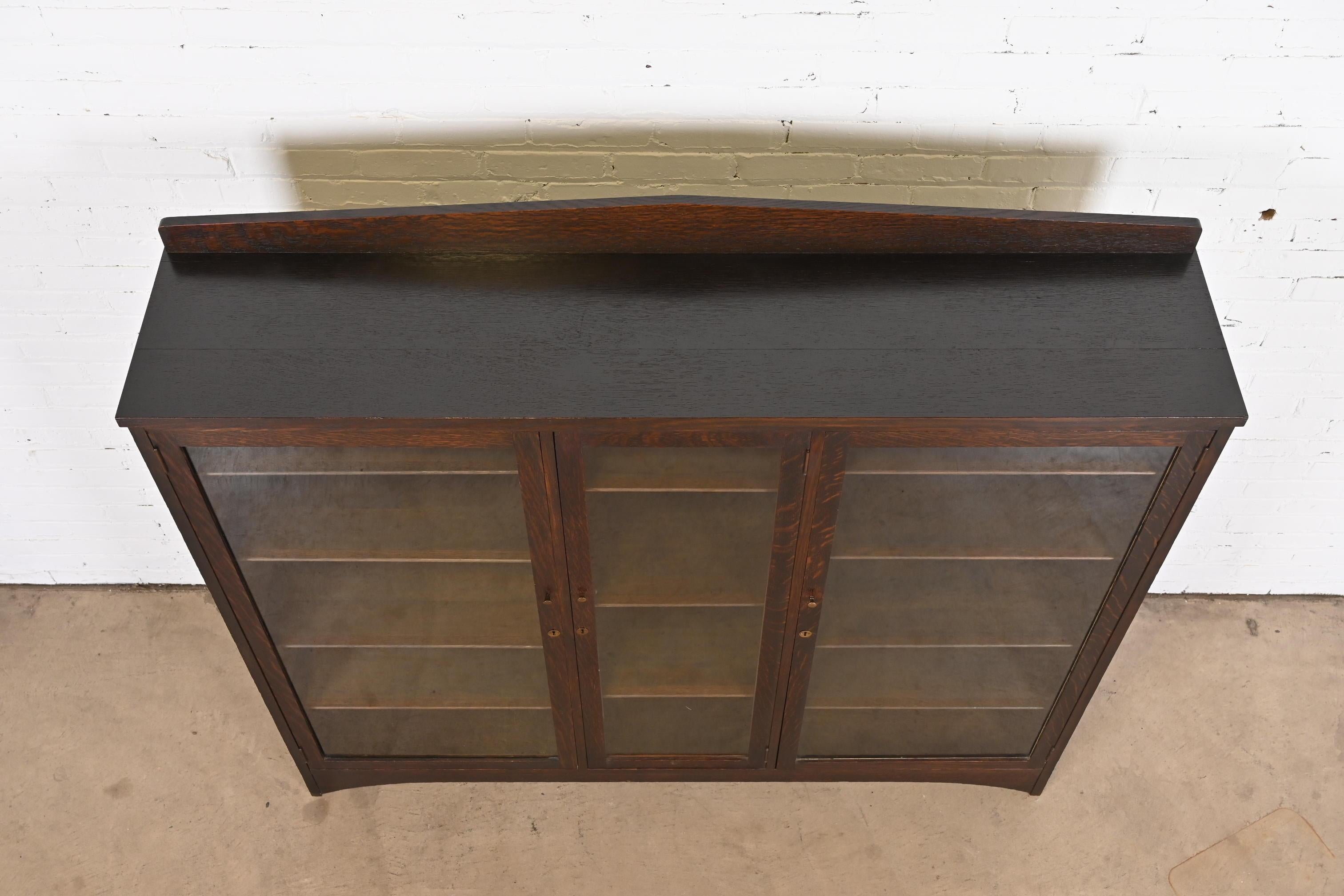 Antique Stickley Style Mission Oak Arts and Crafts Triple Bookcase ...