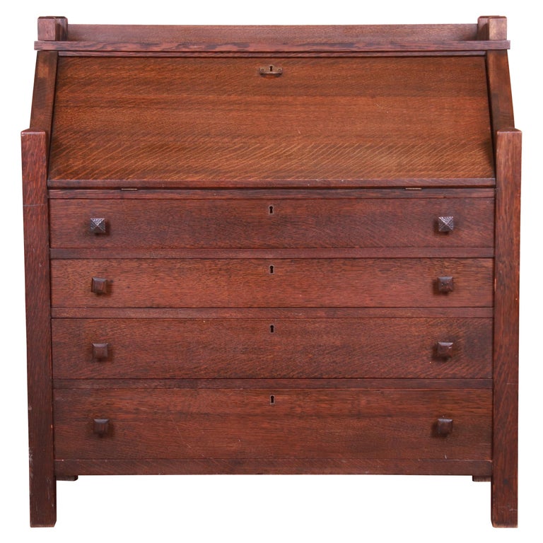 Antique Stickley Style Mission Oak Arts and Crafts Drop Front Desk ...