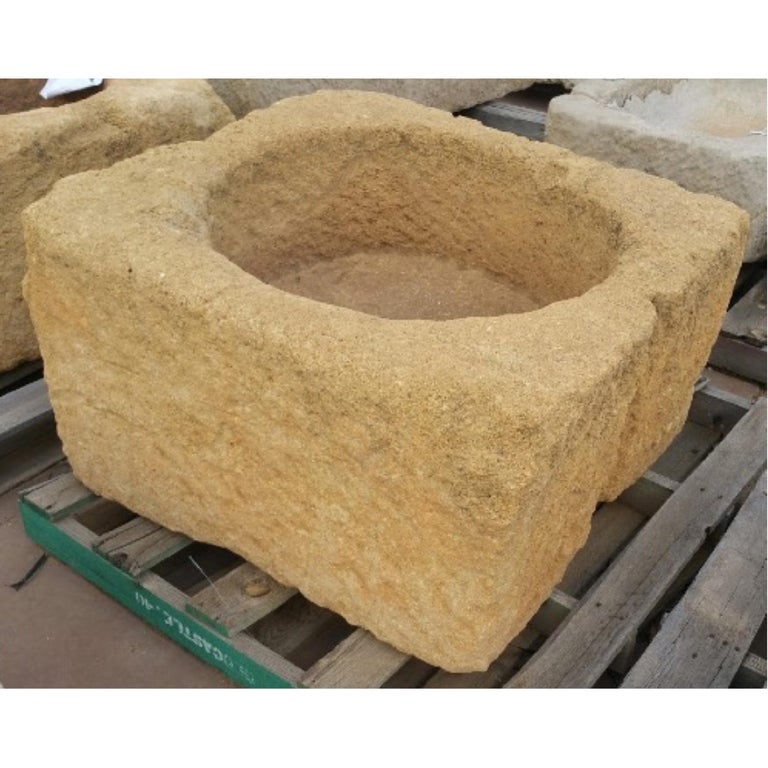 Antique Stone Basin with Circular Carved Center For Sale at 1stDibs
