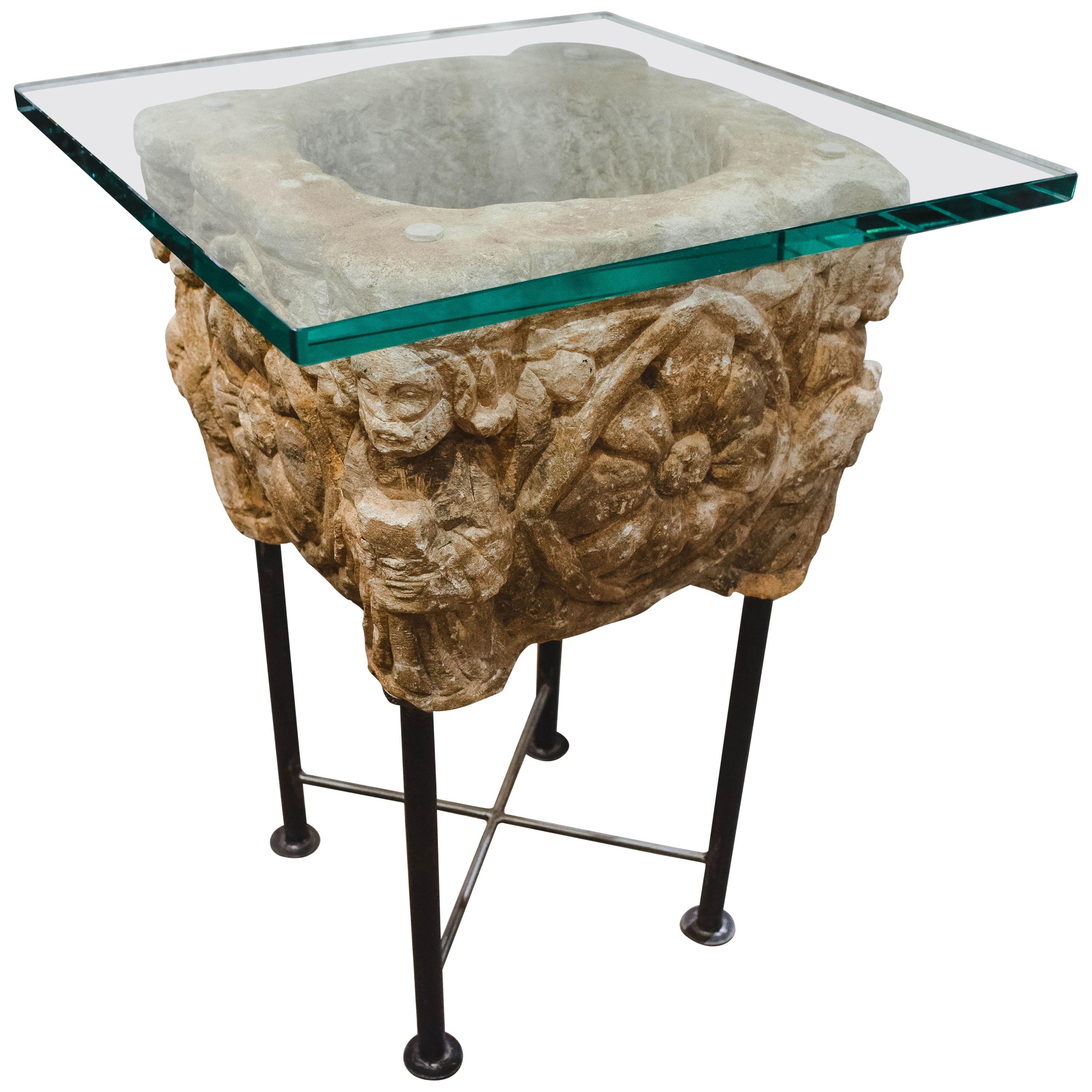 Antique Stone Font Table at 1stDibs