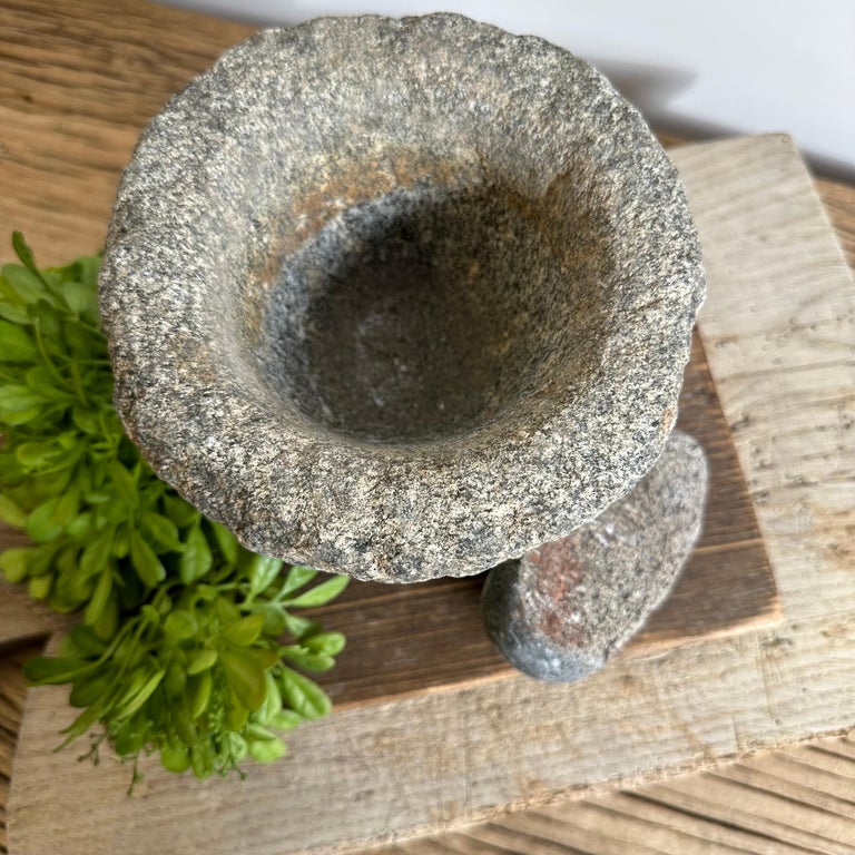 Antique Stone Mortar and Pestle Bowl Set For Sale at 1stDibs