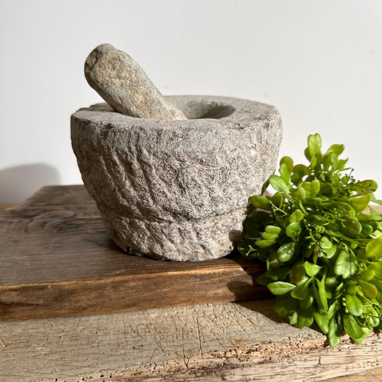 Antique Stone Mortar and Pestle Bowl Set For Sale at 1stDibs