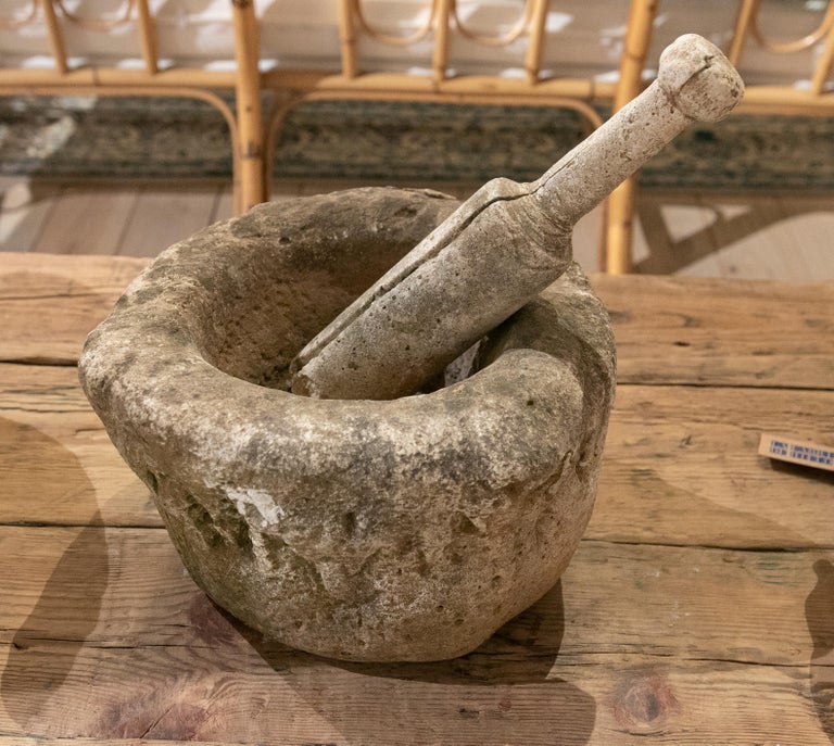 Antique Stone Mortar with Mallet at 1stDibs