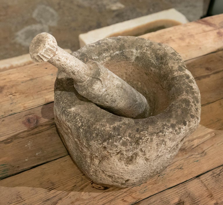Antique Stone Mortar with Mallet at 1stDibs