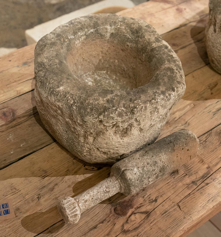 Antique Stone Mortar with Mallet at 1stDibs