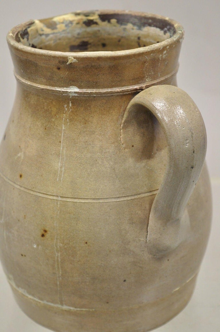 Antique Stoneware Salt Glazed 8" Tall Water Pitcher Bulbous Form For ...