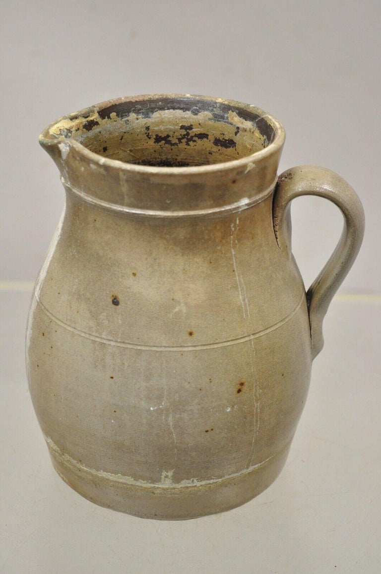 Antique Stoneware Salt Glazed 8" Tall Water Pitcher Bulbous Form For ...