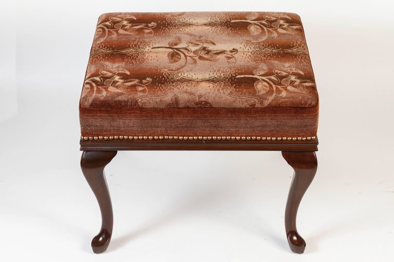 Antique Stool with Walnut Queen Anne Legs Newly Upholstered in Mohair ...