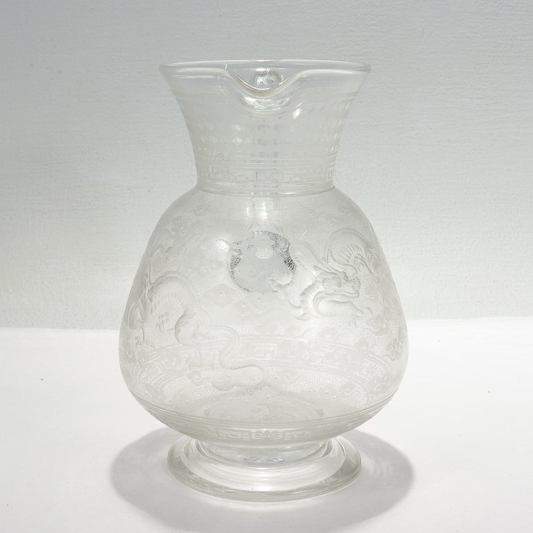 Antique Stourbridge Etched and Engraved Glass Water Pitcher with ...
