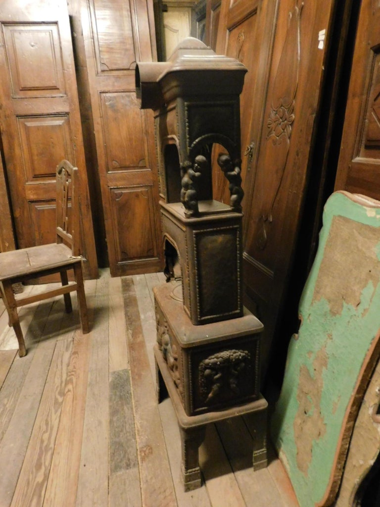 Antique Stove in Cast Iron, Wood-Burning, Decor on All Sides Cherubs ...