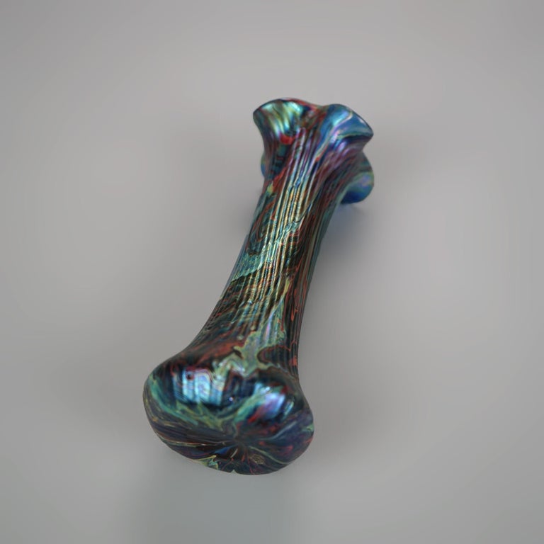 Antique Striated Ribble Art Glass Vase, Circa 1920 For Sale at 1stDibs