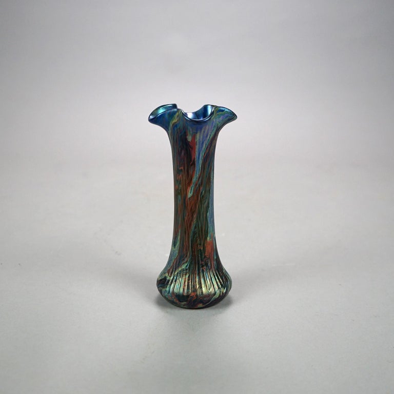 Antique Striated Ribble Art Glass Vase, Circa 1920 For Sale at 1stDibs
