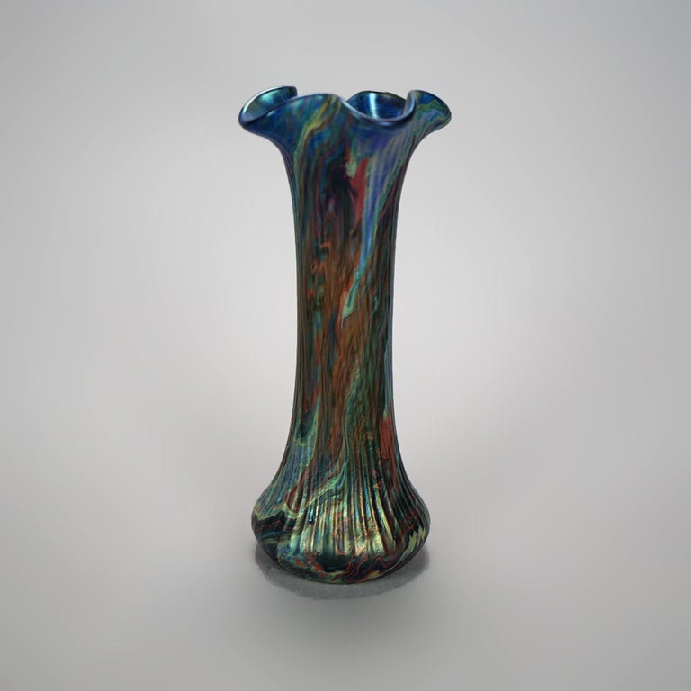 Antique Striated Ribble Art Glass Vase, Circa 1920 For Sale at 1stDibs